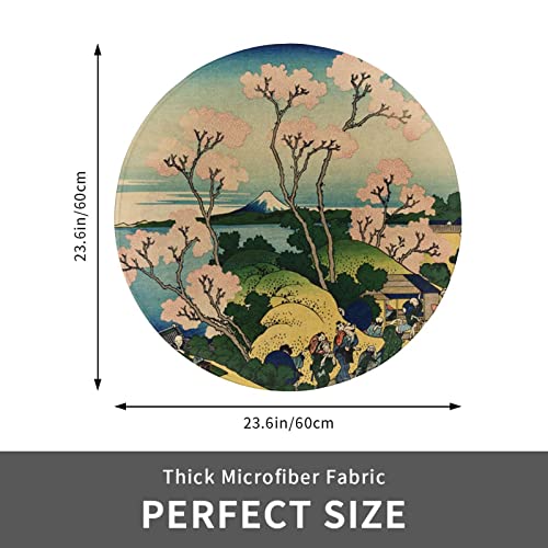 WONDERMAKE Vintage Mandala 23.6 inch Throw Rugs Soft Non-Slip Mat/Boho Hokusai Japan Ink Cherry Blossom Mount Fuji Round Area Rug 2' / 2' Diameter for Bedroom Bathroom Living Room