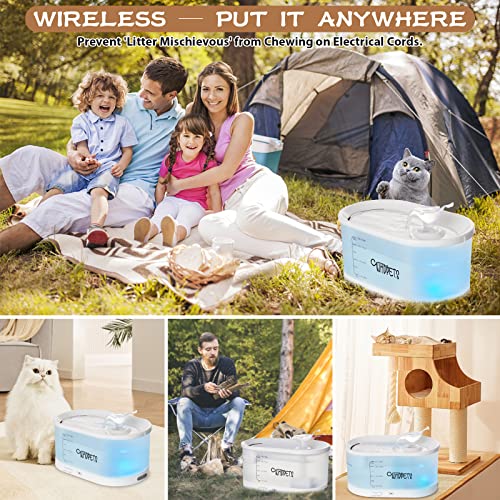 Battery Operated Cat Water Fountain, WHDPETS Automatic Pet Water Fountain with Wireless Pump, 108oz/3.5L Dog Water Dispenser for Cats, Dogs, Multiple Pets Inside or Outdoor