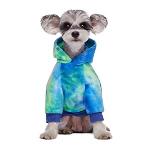 Dog Hoodie, Tie Dye Dog Winter Clothes, Pet Hooded Sweatershirt Pullover, Dog Outfit Coat Apparel for Small Medium Large Dogs, Green Blue 2XL