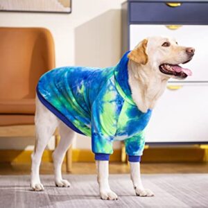 Dog Hoodie, Tie Dye Dog Winter Clothes, Pet Hooded Sweatershirt Pullover, Dog Outfit Coat Apparel for Small Medium Large Dogs, Green Blue 2XL