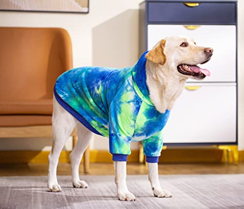 Dog Hoodie, Tie Dye Dog Winter Clothes, Pet Hooded Sweatershirt Pullover, Dog Outfit Coat Apparel for Small Medium Large Dogs, Green Blue 2XL