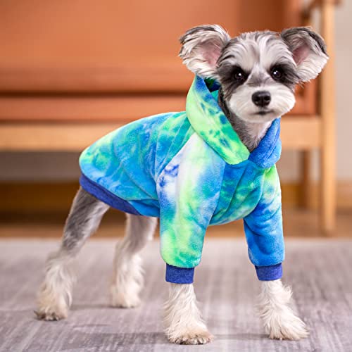 Dog Hoodie, Tie Dye Dog Winter Clothes, Pet Hooded Sweatershirt Pullover, Dog Outfit Coat Apparel for Small Medium Large Dogs, Green Blue 2XL