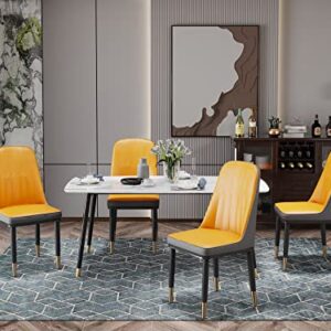 Pvillez PU Leather Dining Chairs Set of 4, Modern Kitchen Chairs with Iron Metal Gold Plated Legs, Comfy Upholstered Armless Side Chair Accent Chair for Dining Room Kitchen Living Room (Orange)