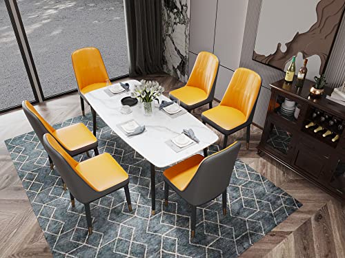 Pvillez PU Leather Dining Chairs Set of 4, Modern Kitchen Chairs with Iron Metal Gold Plated Legs, Comfy Upholstered Armless Side Chair Accent Chair for Dining Room Kitchen Living Room (Orange)