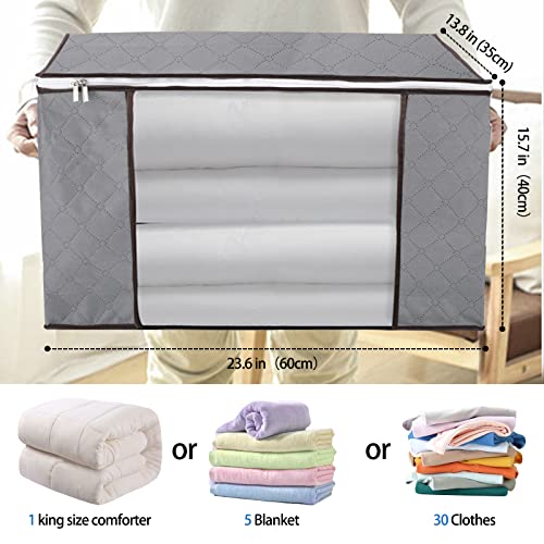 BUORCVZ Large Clothes Storage Bag 3-Pack, Foldable Storage Bin Closet Organizer with Reinforced Handle Clear Window, Fabric Storage Containers for Blanket, Comforters, Bedding, Grey