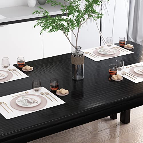 AWQM 43.3" Dining Table Set for 4 with 2 Benches, Metal Frame & Thickened Board for Kitchen, Restaurant, Black