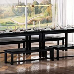 AWQM 43.3" Dining Table Set for 4 with 2 Benches, Metal Frame & Thickened Board for Kitchen, Restaurant, Black