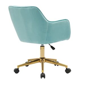 Goujxcy Home Office Chair, Modern Mid-Back Tufted Velvet Fabric Computer Desk Chair Swivel Adjustable Accent Home Office Task Chair Executive Chair with Soft Seat (Light Blue)