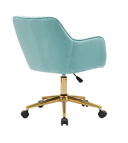 Goujxcy Home Office Chair, Modern Mid-Back Tufted Velvet Fabric Computer Desk Chair Swivel Adjustable Accent Home Office Task Chair Executive Chair with Soft Seat (Light Blue)