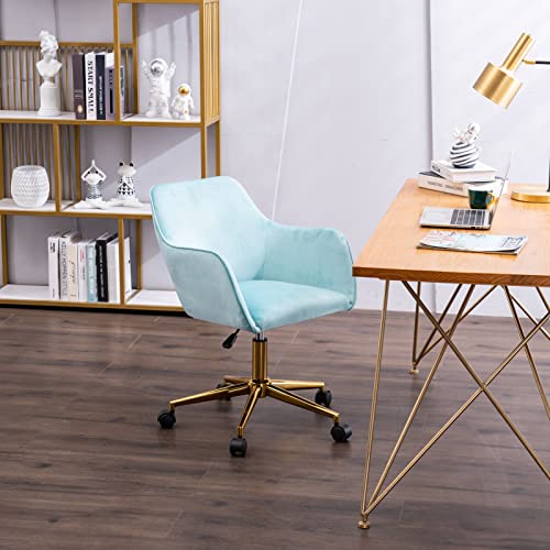 Goujxcy Home Office Chair, Modern Mid-Back Tufted Velvet Fabric Computer Desk Chair Swivel Adjustable Accent Home Office Task Chair Executive Chair with Soft Seat (Light Blue)