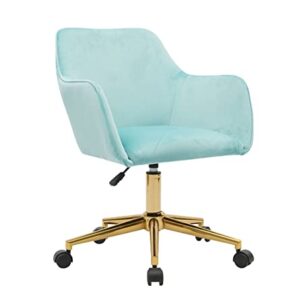 Goujxcy Home Office Chair, Modern Mid-Back Tufted Velvet Fabric Computer Desk Chair Swivel Adjustable Accent Home Office Task Chair Executive Chair with Soft Seat (Light Blue)