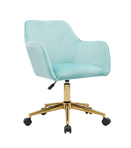 Goujxcy Home Office Chair, Modern Mid-Back Tufted Velvet Fabric Computer Desk Chair Swivel Adjustable Accent Home Office Task Chair Executive Chair with Soft Seat (Light Blue)