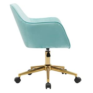 Goujxcy Home Office Chair, Modern Mid-Back Tufted Velvet Fabric Computer Desk Chair Swivel Adjustable Accent Home Office Task Chair Executive Chair with Soft Seat (Light Blue)