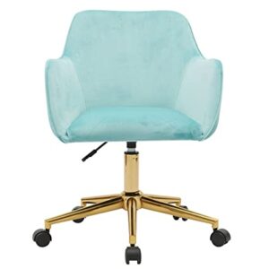 Goujxcy Home Office Chair, Modern Mid-Back Tufted Velvet Fabric Computer Desk Chair Swivel Adjustable Accent Home Office Task Chair Executive Chair with Soft Seat (Light Blue)