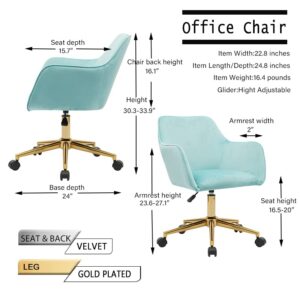 Goujxcy Home Office Chair, Modern Mid-Back Tufted Velvet Fabric Computer Desk Chair Swivel Adjustable Accent Home Office Task Chair Executive Chair with Soft Seat (Light Blue)