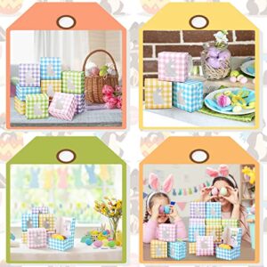 24 Pcs Easter Treat Boxes 5 Candy Colors Cardboard Box with Rabbit Bunny Shape Window Colorful Paper Easter Candy Box Easter Containers Cardboard Easter Cookie Basket Spring Easter Gift Boxes (Plaid)