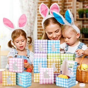 24 Pcs Easter Treat Boxes 5 Candy Colors Cardboard Box with Rabbit Bunny Shape Window Colorful Paper Easter Candy Box Easter Containers Cardboard Easter Cookie Basket Spring Easter Gift Boxes (Plaid)