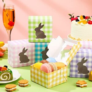 24 Pcs Easter Treat Boxes 5 Candy Colors Cardboard Box with Rabbit Bunny Shape Window Colorful Paper Easter Candy Box Easter Containers Cardboard Easter Cookie Basket Spring Easter Gift Boxes (Plaid)