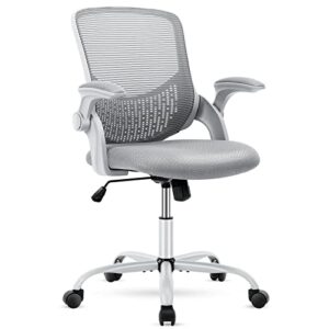 jhk ergonomic computer mesh home office desk armrests, rolling swivel chair with lumbar support height adjustable, grey, flip-up arms