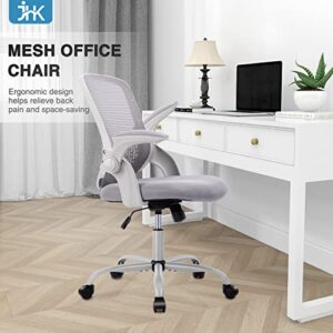 JHK Ergonomic Computer Mesh Home Office Desk Armrests, Rolling Swivel Chair with Lumbar Support Height Adjustable, Grey, Flip-up Arms