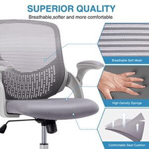 JHK Ergonomic Computer Mesh Home Office Desk Armrests, Rolling Swivel Chair with Lumbar Support Height Adjustable, Grey, Flip-up Arms