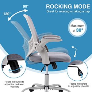 JHK Ergonomic Computer Mesh Home Office Desk Armrests, Rolling Swivel Chair with Lumbar Support Height Adjustable, Grey, Flip-up Arms