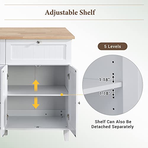 Merax 3 Piece Dining Table Set with Storage Cabinet,Drop Leaf Table with 2 Stools,Wood Kitchen Table and Chair Set Island Cart Trolly Breakfast Bar with Drawers Towel Rack