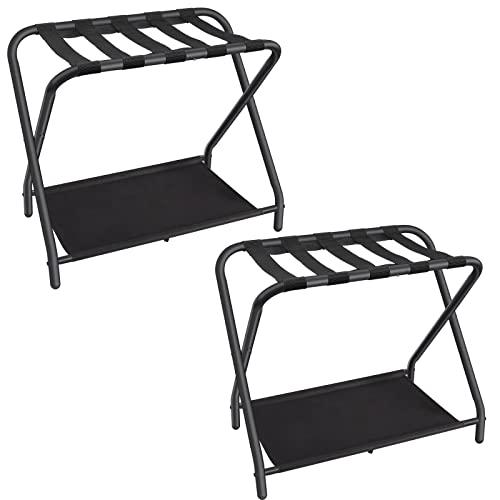 Dunatou Luggage Racks, Set of 2, Suitcase Stand with Fabric Storage Shelf, for Guest Room, Bedroom, Hotel, Foldable Steel Frame Holds up to 200 lb ,15 x 26.7 x 23.2 Inches