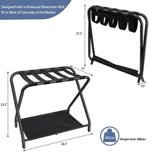 Dunatou Luggage Racks, Set of 2, Suitcase Stand with Fabric Storage Shelf, for Guest Room, Bedroom, Hotel, Foldable Steel Frame Holds up to 200 lb ,15 x 26.7 x 23.2 Inches