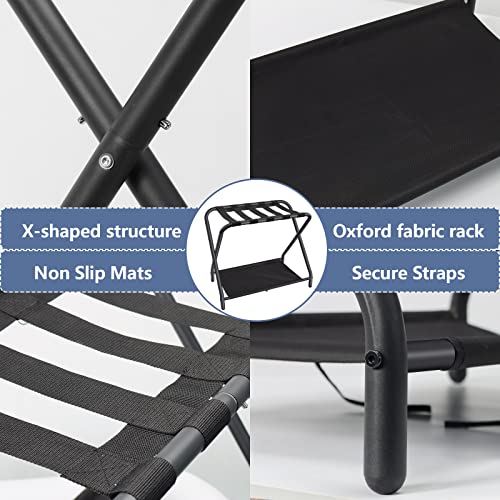 Dunatou Luggage Racks, Set of 2, Suitcase Stand with Fabric Storage Shelf, for Guest Room, Bedroom, Hotel, Foldable Steel Frame Holds up to 200 lb ,15 x 26.7 x 23.2 Inches