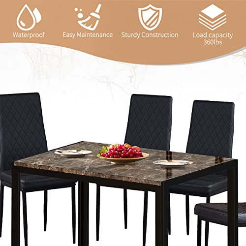 DKLGG Dining Table Set for 4, 5-Piece Kitchen Table Set, Faux Marble Kitchen Table, and 4 PU Leather Upholstered Chairs, Space Saving Dining Room Table Set for Small Spaces, Restaurant