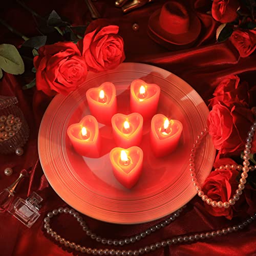 6 Pcs 2'' x 1.65'' Red Heart Shaped Candles Mini Heart Candle Sweet Love Romantic Candles Long Lasting Mini Tea Lights Candles for Valentine's Day Proposal Wedding Party Home Dinner Table Decor