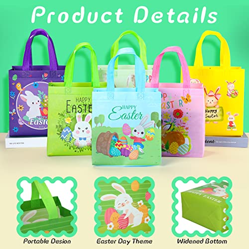 Easter Tote Bags with Handles Bunny Non Woven Bags Reusable Easter Bags with Handles Easter Bags Bulk Easter Grocery Shopping Bag Kitchen Reusable Grocery Bags for Easter Party Favors (40 Pieces)