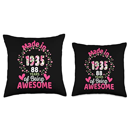 Awesome Since 1935 birthday gifts 88 Yrs Old 88 Years Old 88th Birthday Born in 1935 Women Girls Floral Throw Pillow, 16x16, Multicolor