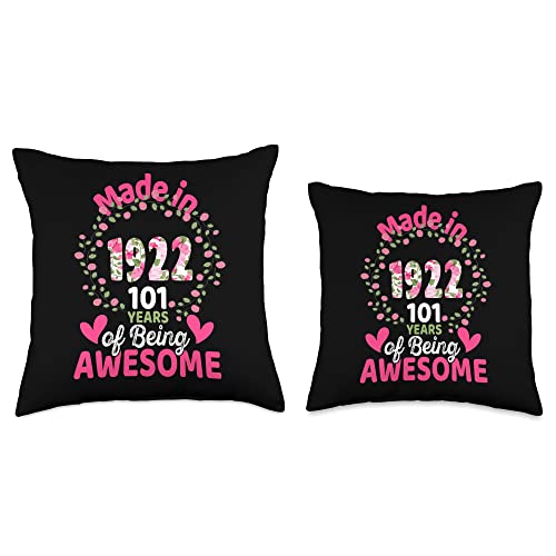 Awesome Since 1922 birthday gifts 101 Yrs Old 101 Years Old 101st Birthday Born in 1922 Women Girls Floral Throw Pillow, 16x16, Multicolor