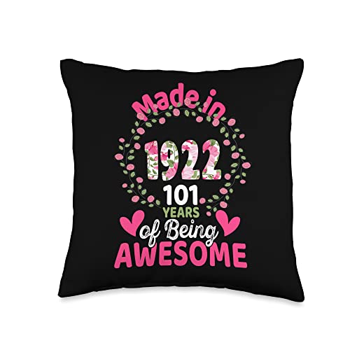 Awesome Since 1922 birthday gifts 101 Yrs Old 101 Years Old 101st Birthday Born in 1922 Women Girls Floral Throw Pillow, 16x16, Multicolor