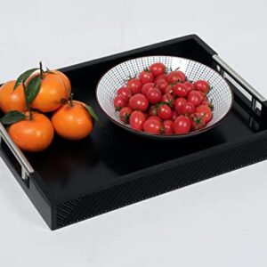 Serving Tray with Polished Metal Handles, 16.5''x12'' Rectangle Coffee Table Tray, Modern Decorative Tray, Large Ottoman Tray, Perfect for Storage and Display (Black)