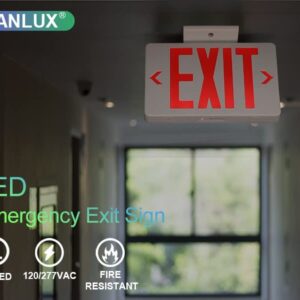 TANLUX Red Exit Sign, LED Emergency Exit Light with Battery Backup, UL Listed, AC 120/277V, Exit Signs with Emergency Lights, Commercial Emergency Lights for Business - 1 Pack