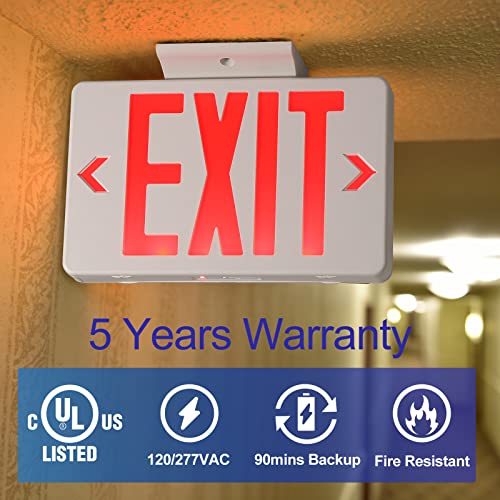 TANLUX Red Exit Sign, LED Emergency Exit Light with Battery Backup, UL Listed, AC 120/277V, Exit Signs with Emergency Lights, Commercial Emergency Lights for Business - 1 Pack