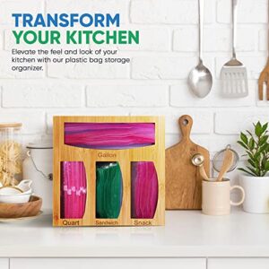 FreshSpaces- Ziplock Bag Organizer for Drawer - Bamboo Kitchen Food Storage Bag Organizer Holder, Gallon Quart Snack and Sandwich Baggie Organizer Compatible with Ziploc