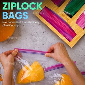 FreshSpaces- Ziplock Bag Organizer for Drawer - Bamboo Kitchen Food Storage Bag Organizer Holder, Gallon Quart Snack and Sandwich Baggie Organizer Compatible with Ziploc