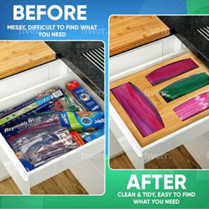 FreshSpaces- Ziplock Bag Organizer for Drawer - Bamboo Kitchen Food Storage Bag Organizer Holder, Gallon Quart Snack and Sandwich Baggie Organizer Compatible with Ziploc