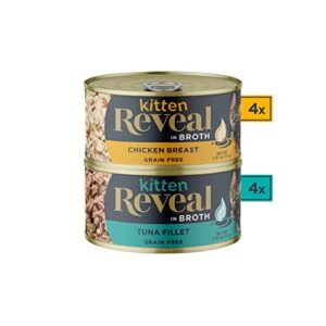 Reveal Natural Wet Kitten Food, 8 Pack, Grain Free, Limited Ingredient Food for Kittens, Chicken & Tuna in Broth Variety Pack, 2.47oz Cans