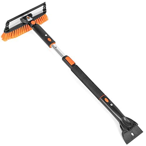 BIRDROCK HOME 39" Extendable Snow Brush with Detachable Ice Scraper for Car | 11" Wide Squeegee & Bristle Head | Size: Car & SUV | Lightweight Aluminum Body with Ergonomic Grip | Windshield Paint Safe