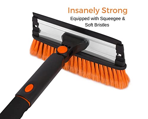 BIRDROCK HOME 39" Extendable Snow Brush with Detachable Ice Scraper for Car | 11" Wide Squeegee & Bristle Head | Size: Car & SUV | Lightweight Aluminum Body with Ergonomic Grip | Windshield Paint Safe