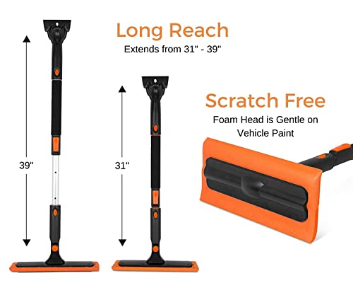 BIRDROCK HOME 39" Extendable Snow Brush with Detachable Ice Scraper for Car | 14" Wide Foam Head | Size: Car & SUV | Lightweight Aluminum Body with Ergonomic Grip | Windshield & Paint Safe…