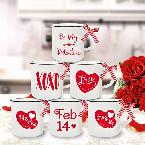 Whaline 6Pcs Valentine's Day Mini Coffee Mug with Ribbon Red Heart Mini Mug Love Be My Valentine Tiered Tray Decor for Valentine's Day Anniversary Table Centerpieces Decoration