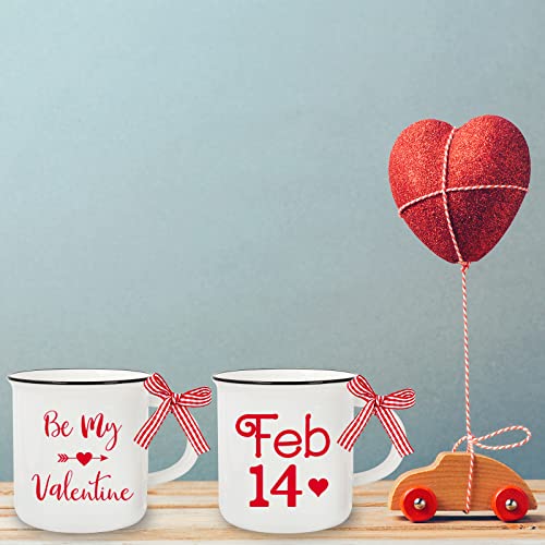 Whaline 6Pcs Valentine's Day Mini Coffee Mug with Ribbon Red Heart Mini Mug Love Be My Valentine Tiered Tray Decor for Valentine's Day Anniversary Table Centerpieces Decoration