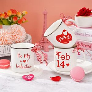 Whaline 6Pcs Valentine's Day Mini Coffee Mug with Ribbon Red Heart Mini Mug Love Be My Valentine Tiered Tray Decor for Valentine's Day Anniversary Table Centerpieces Decoration