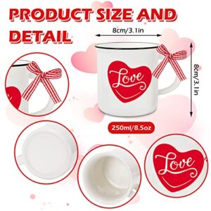 Whaline 6Pcs Valentine's Day Mini Coffee Mug with Ribbon Red Heart Mini Mug Love Be My Valentine Tiered Tray Decor for Valentine's Day Anniversary Table Centerpieces Decoration